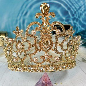 Handmade | Accessories | Xl Royal Queen Gold Crown Wedding Crystal ...